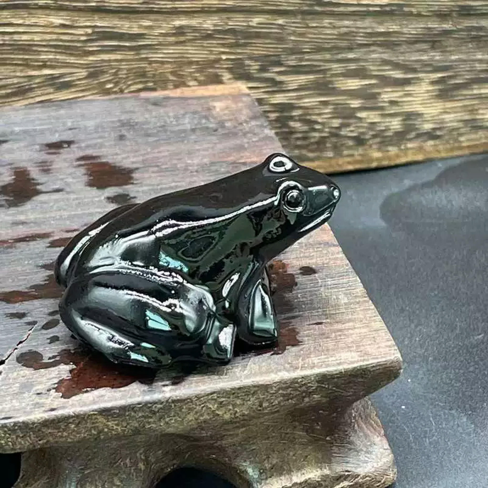 VIVIDELLE Natural Black Obsidian Stone Quartz Crystal Fortune Frog ...