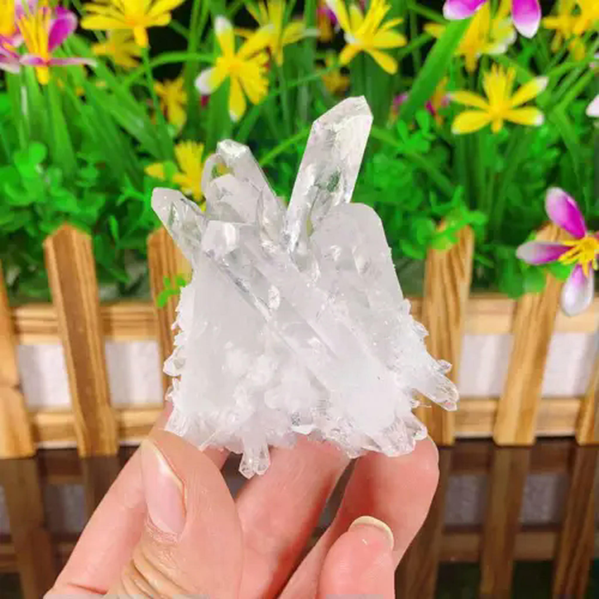 VIVIDELLE Natural Rainbow Aura Quartz Crystal Point Titanium Cluster ...