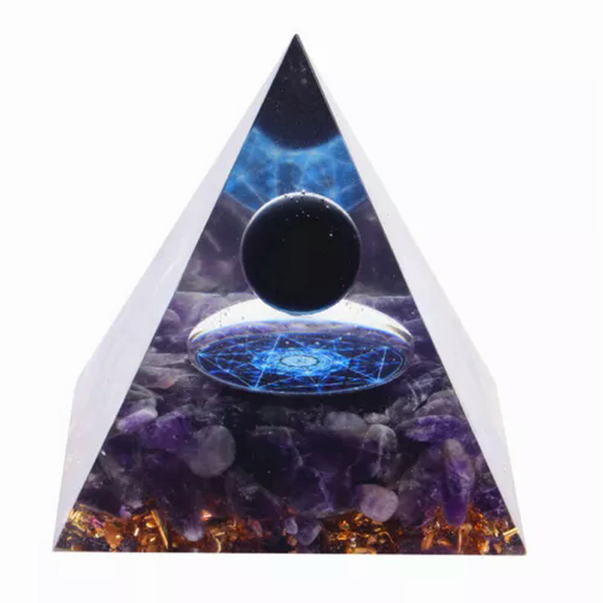 VIVIDELLE Natural Rock Crystal Ball 3D Orgonite Epoxy Pyramid Energy ...