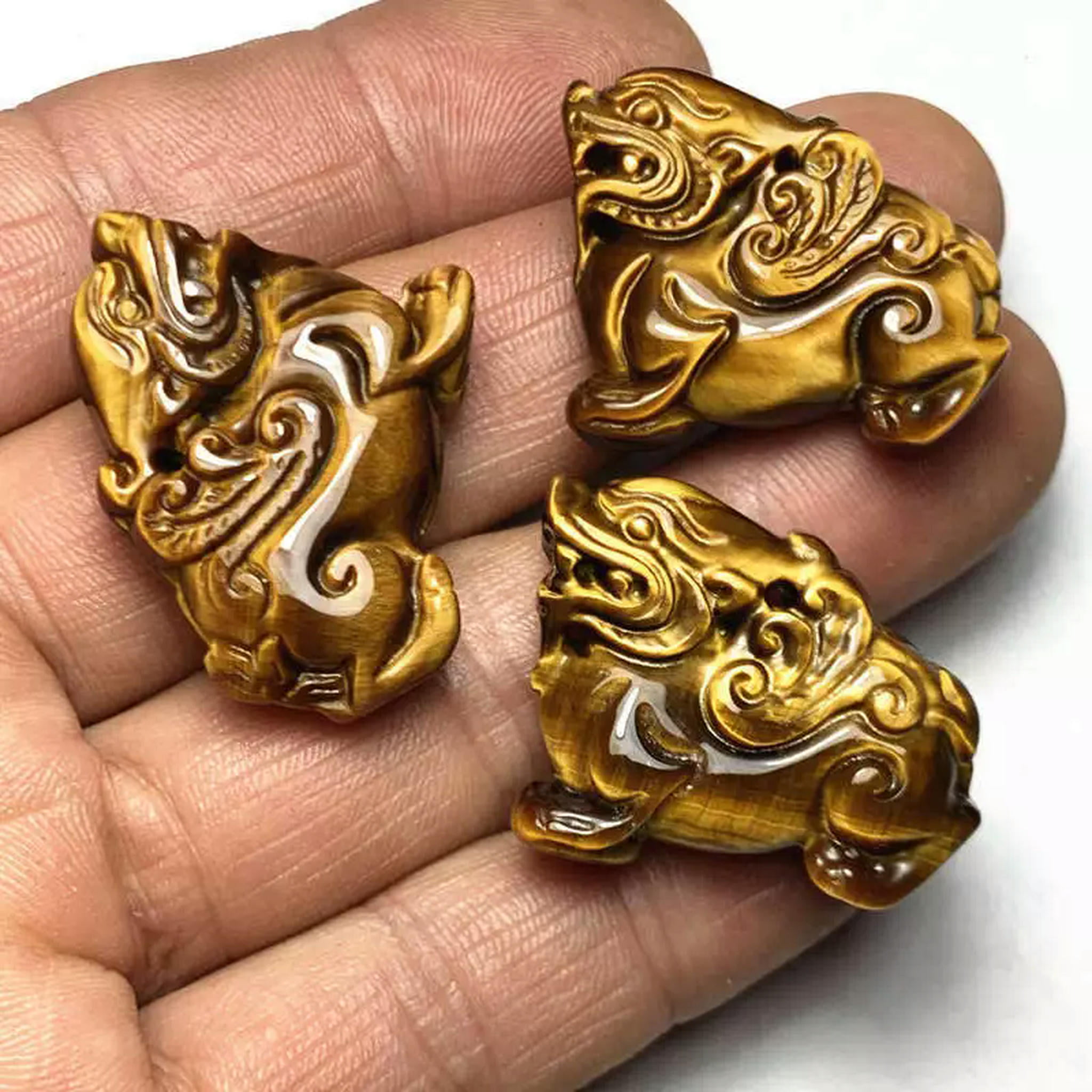 VIVIDELLE Natural Tiger's Eye Quartz Pixiu Carved Crystal Energy ...