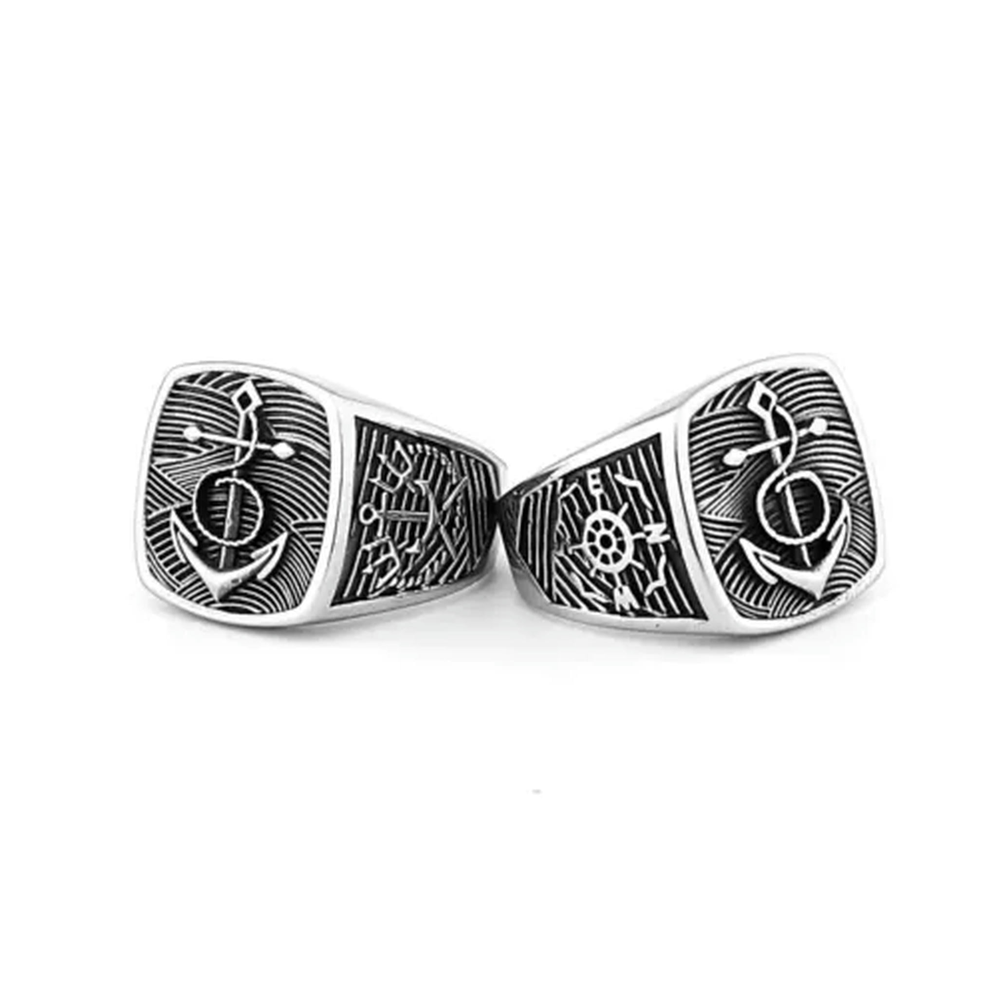 VIVIDELLE Nordic Viking Versatile Pirate Anchor Compass Stainless Steel Rings Sizes 7-13-13 ...
