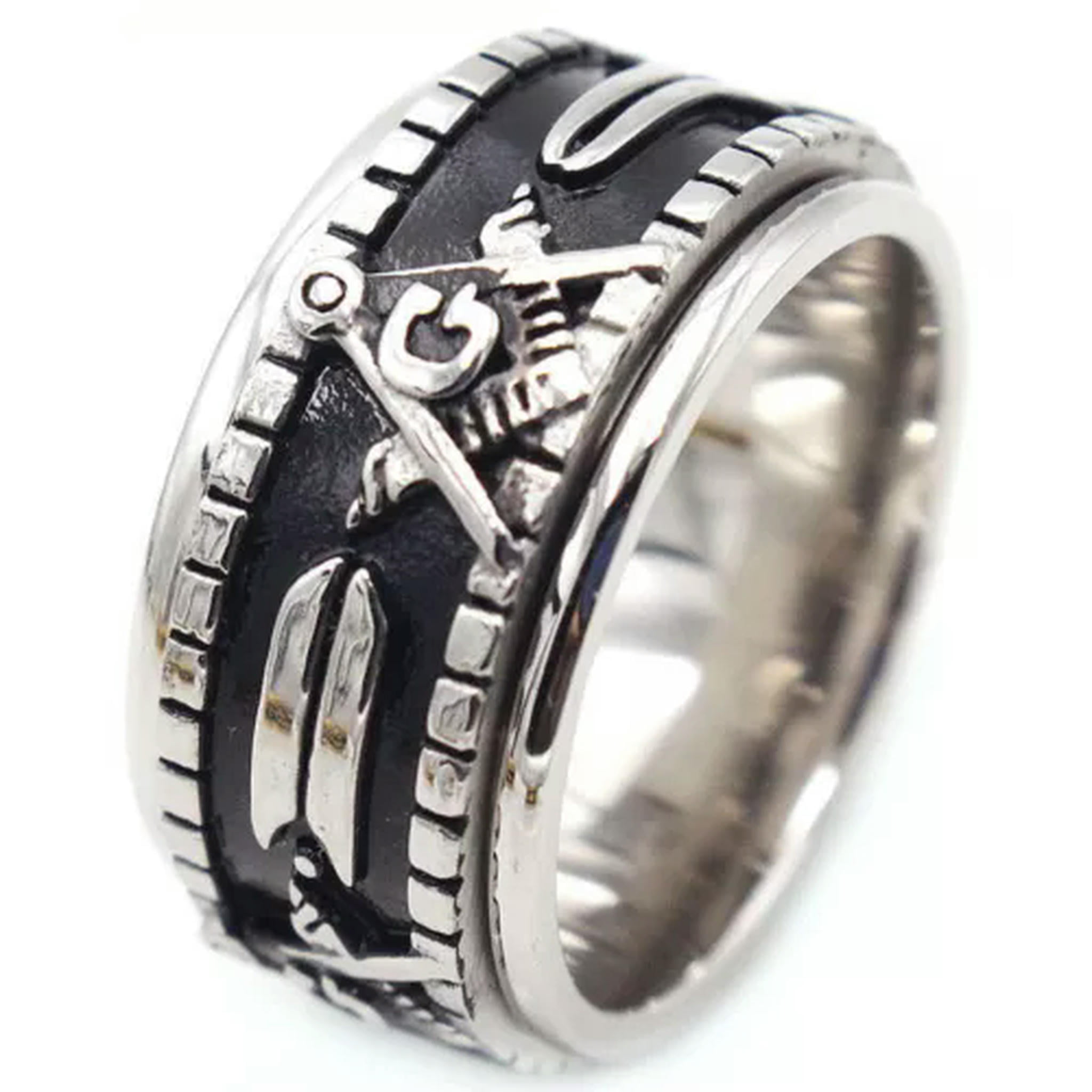 VIVIDELLE Rotatable Freemason Masonic Wedding Band Ring Stainless Steel ...