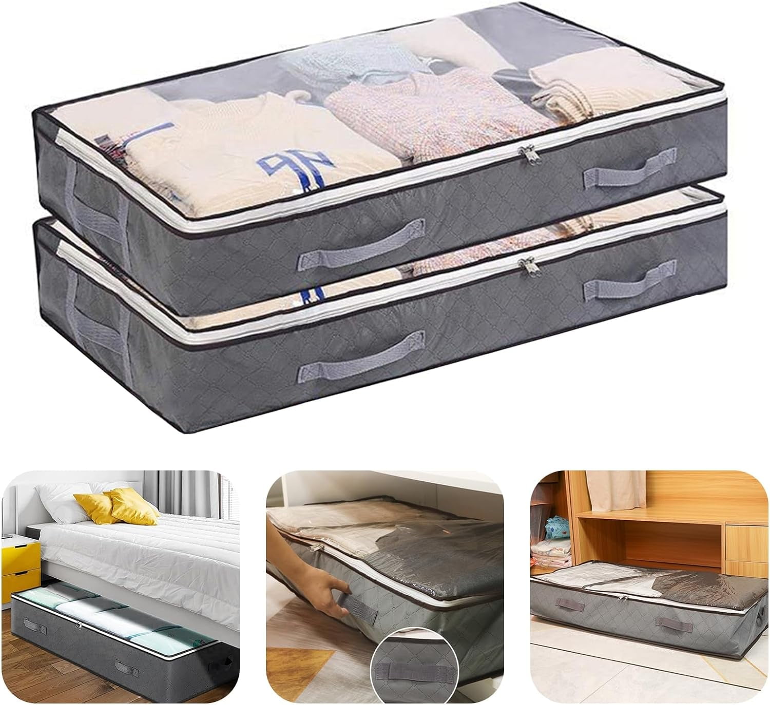 VIVIHEYDAY 75L Under Bed Storage Bags with Lid Handle, 2 Pack Foldable ...