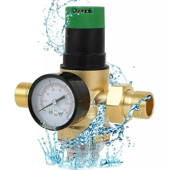 VIVIHEYDAY Adjustable Brass Water Pressure Regulator with Gauge, 14.5-116 PSI, DN15 1/2", DN20 3 ...