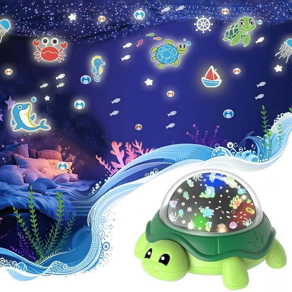 VIVIHEYDAY Cute Turtle Night Light Projector for Kids, Ocean World Star ...