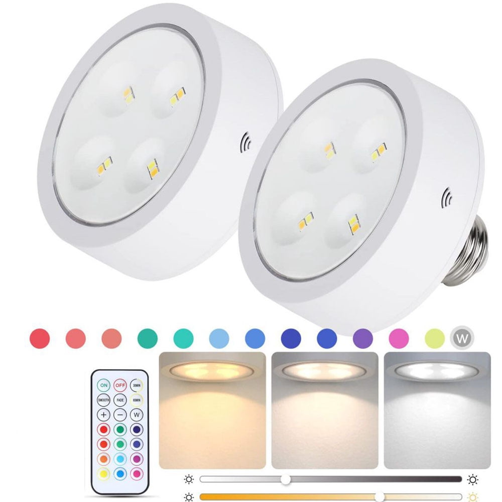 VIVIHEYDAY E26 E27 Battery Operated Light Bulb Puck Lights RGB Color ...
