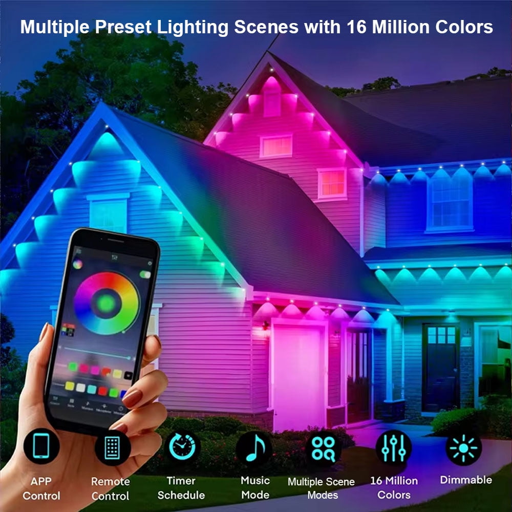 VIVIHEYDAY Permanent Outdoor Lights 100ft, Smart RGB App Remote Control ...