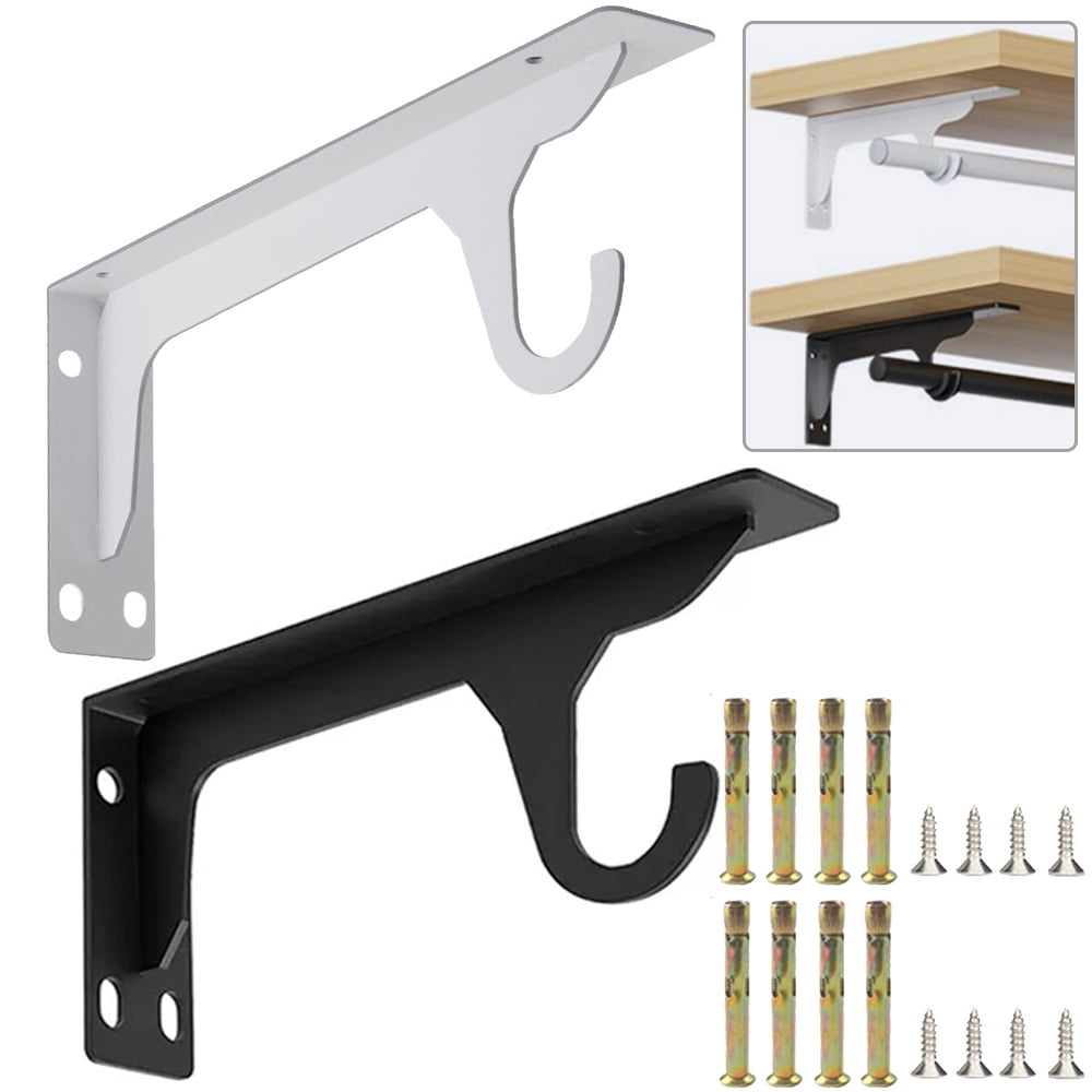 VIVIHEYDAY Wall Mounted Closet Rod Brackets, Heavy Duty Wardrobe Pole ...