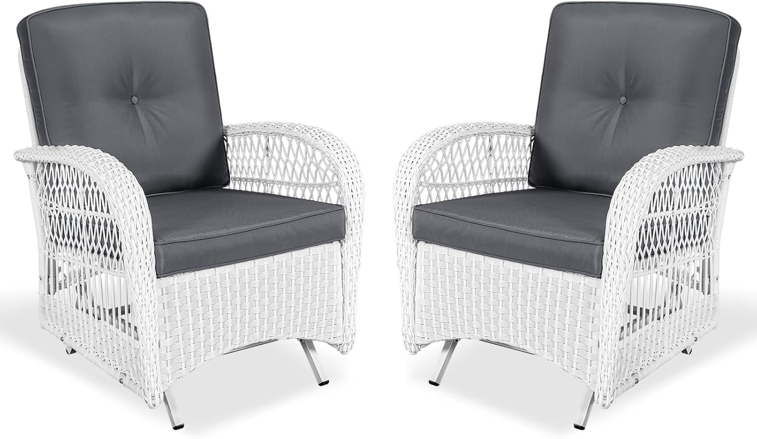 VIVIJASON 2-Piece Outdoor White Wicker Glider Rocking Chair, Patio ...