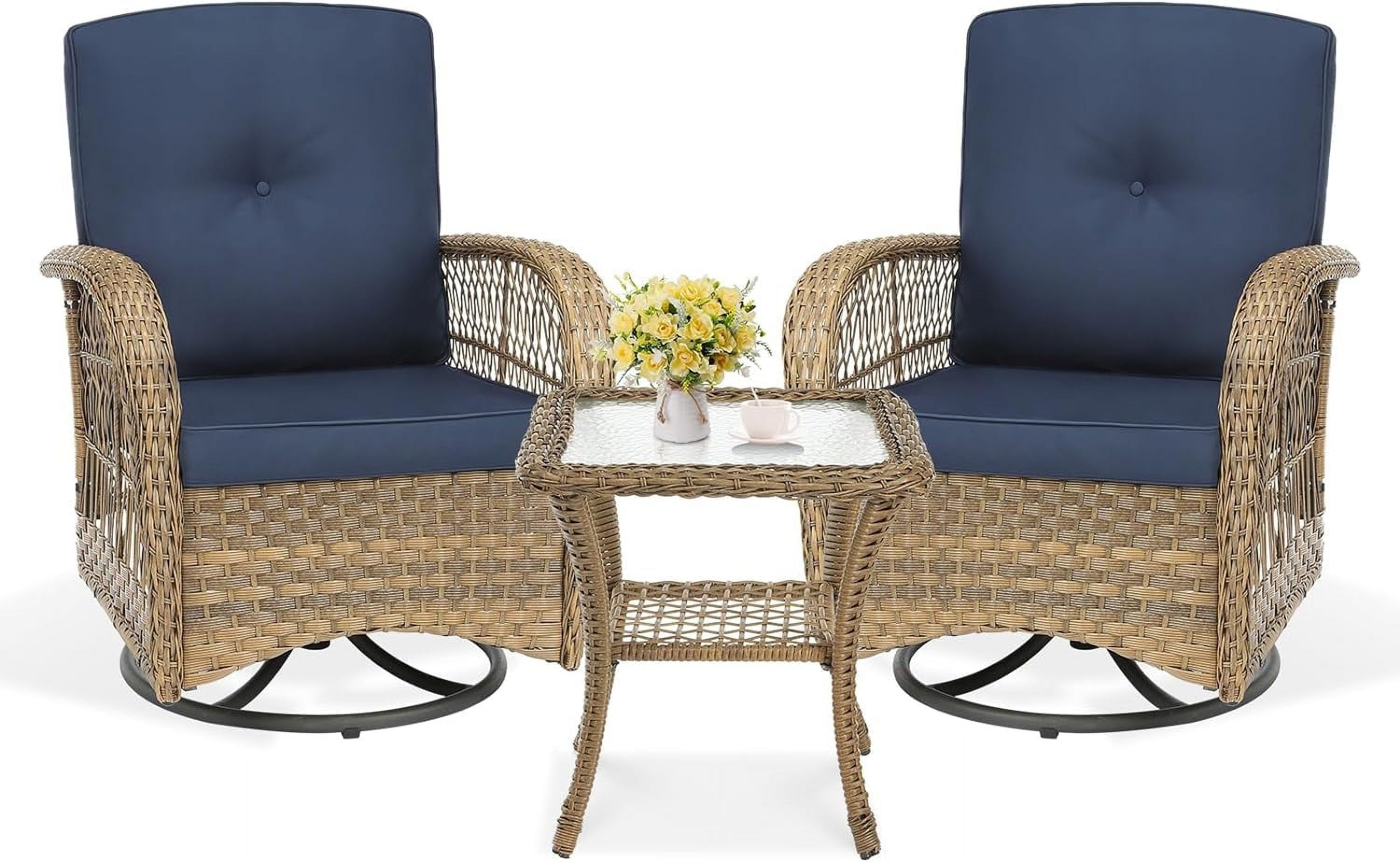 VIVIJASON 2-Piece Patio Wicker Loveseat Glider Set Cushioned, Outdoor ...