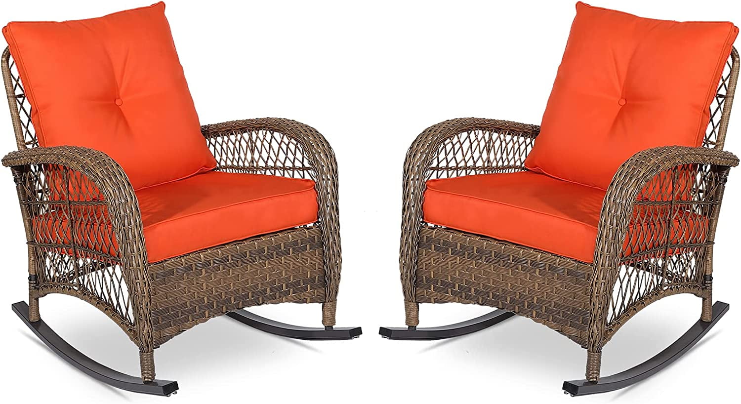 VIVIJASON 2 Piece Patio Wicker Rattan Rocker Chair, Outdoor Rattan ...