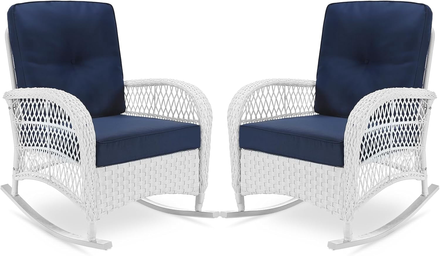VIVIJASON 2 Piece Patio Wicker Rattan Rocker Chair, Outdoor Rattan ...