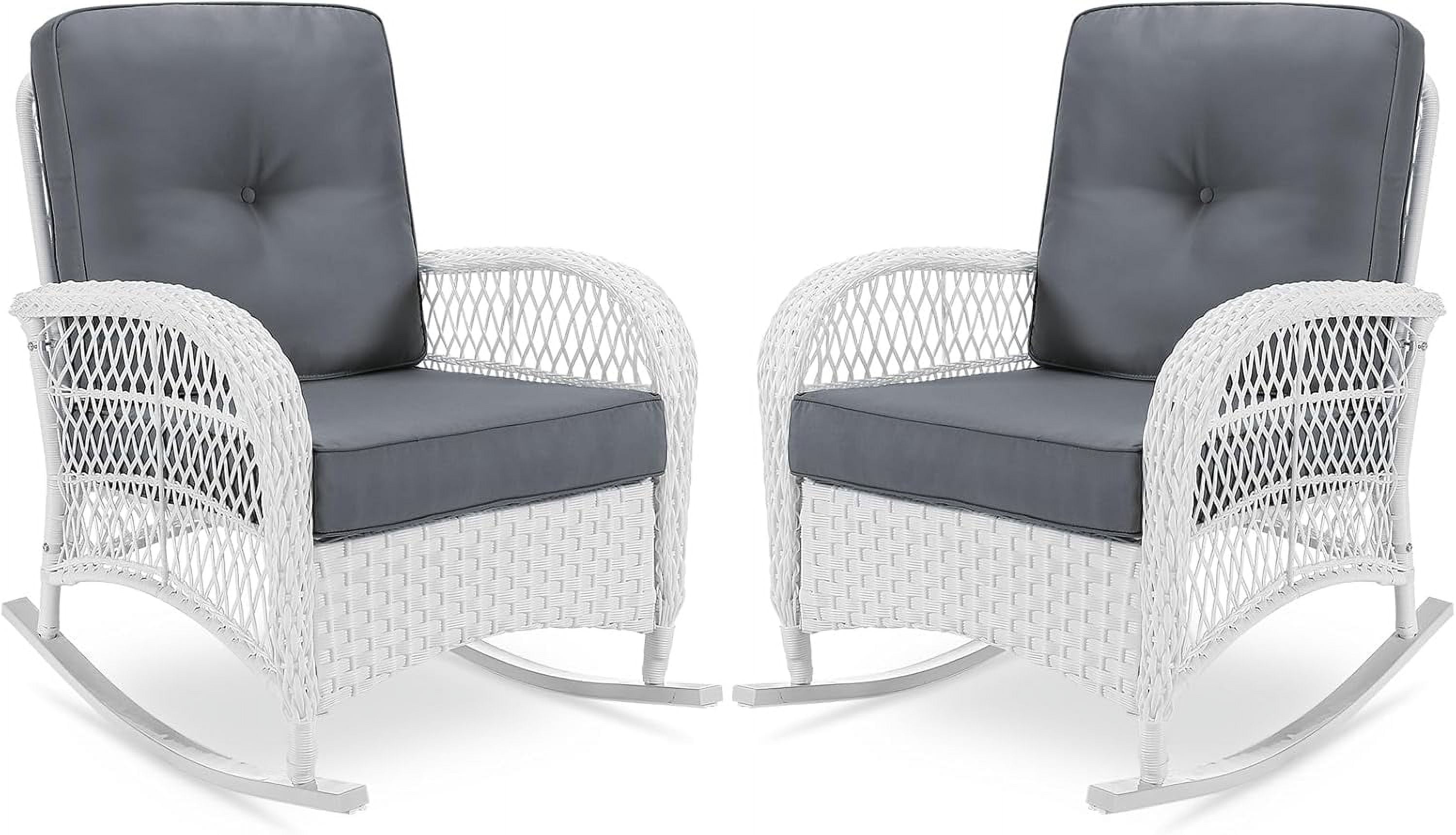 VIVIJASON 2 Piece Patio Wicker Rattan Rocker Chair, Outdoor Rattan ...