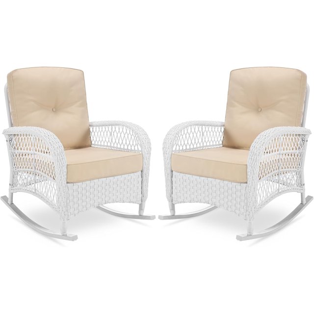 VIVIJASON 2 Piece Patio Wicker Rattan Rocker Chair, Outdoor Rattan ...