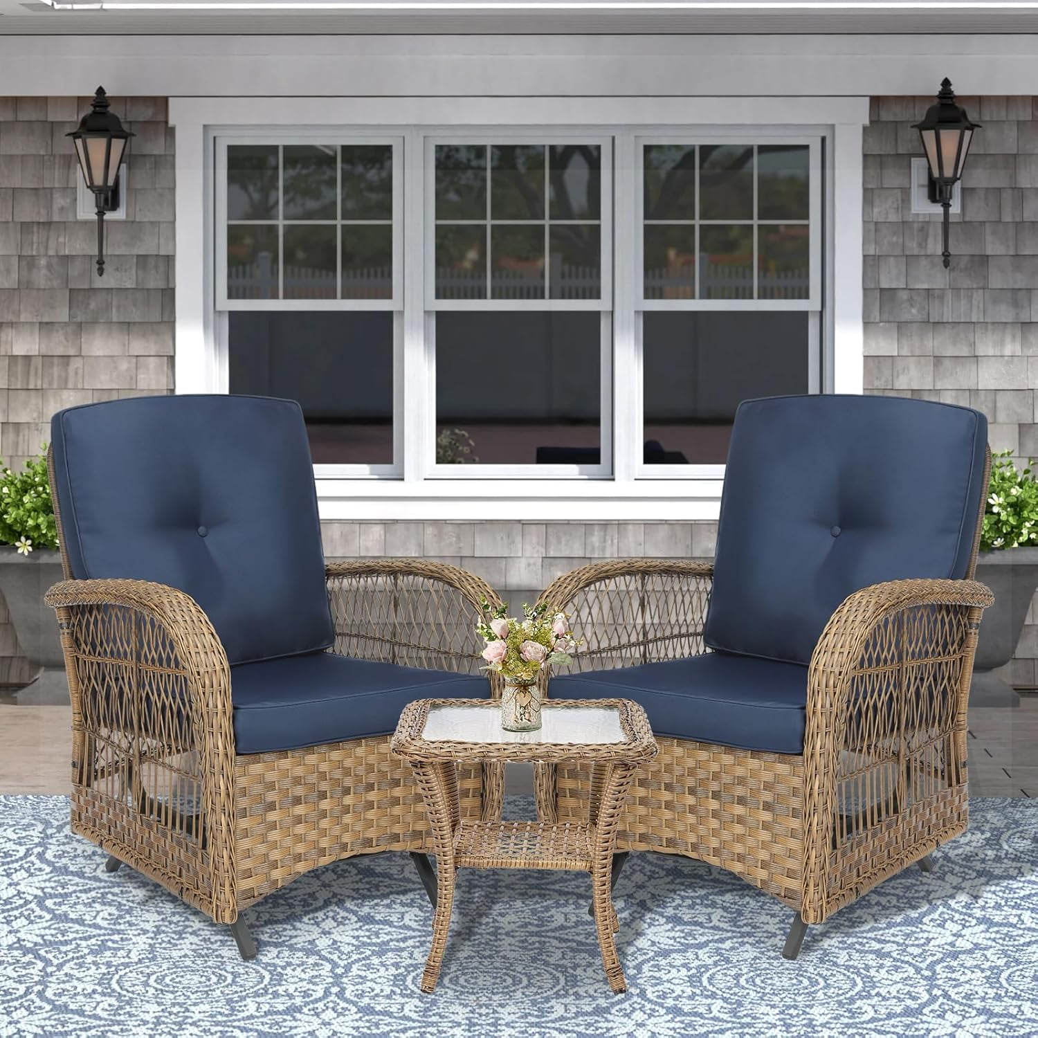 VIVIJASON 3-Piece Outdoor Conversation Bistro Set, Patio Glider Rocking ...