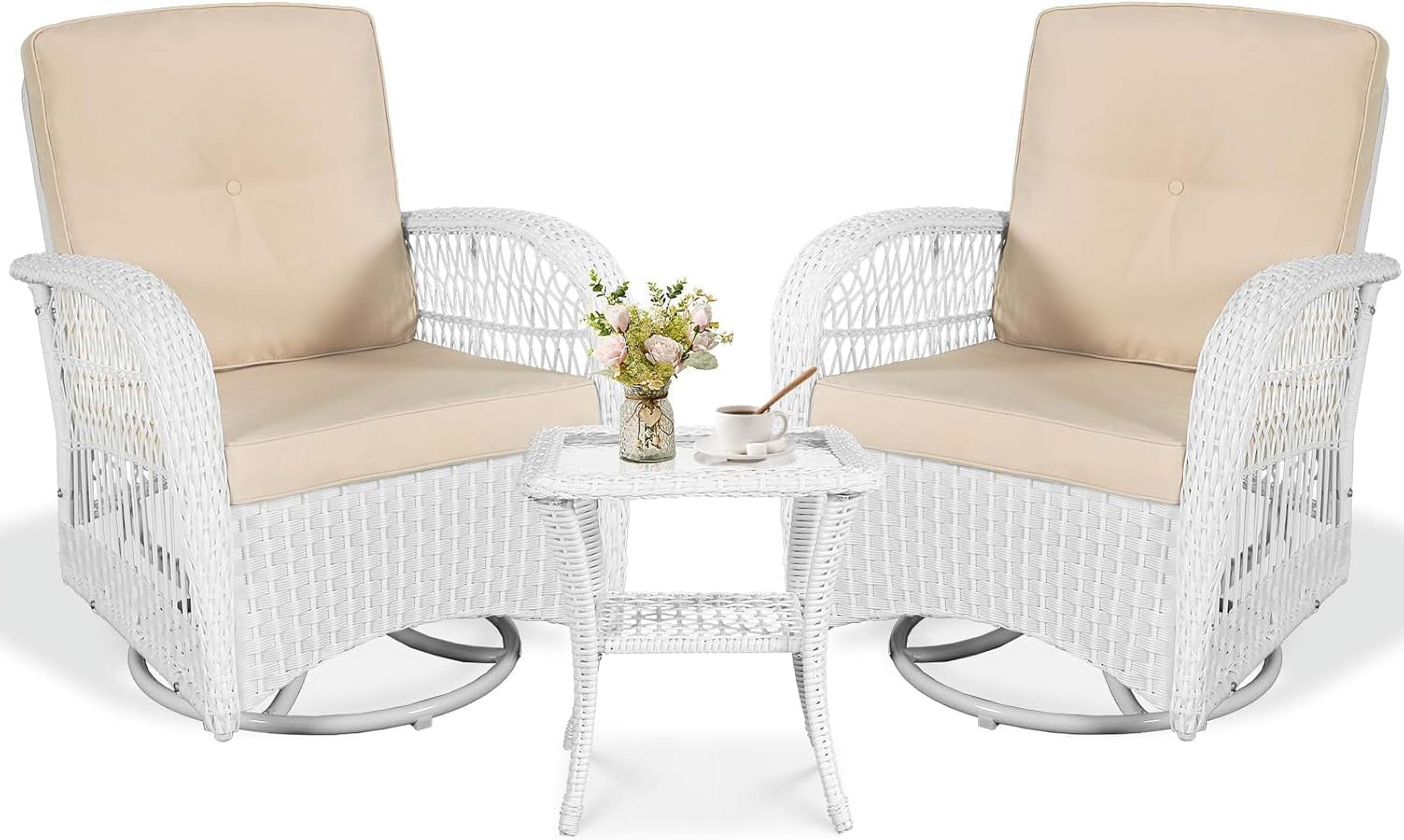 VIVIJASON 3-Piece Outdoor Conversation Bistro Set, Patio Swivel Glider ...