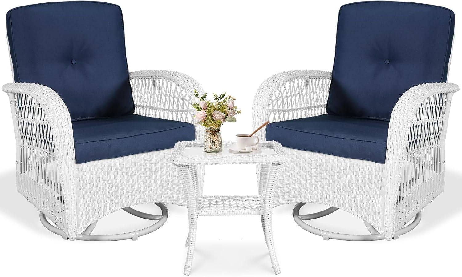 VIVIJASON 3-Piece Outdoor Conversation Bistro Set, Patio Swivel Glider ...