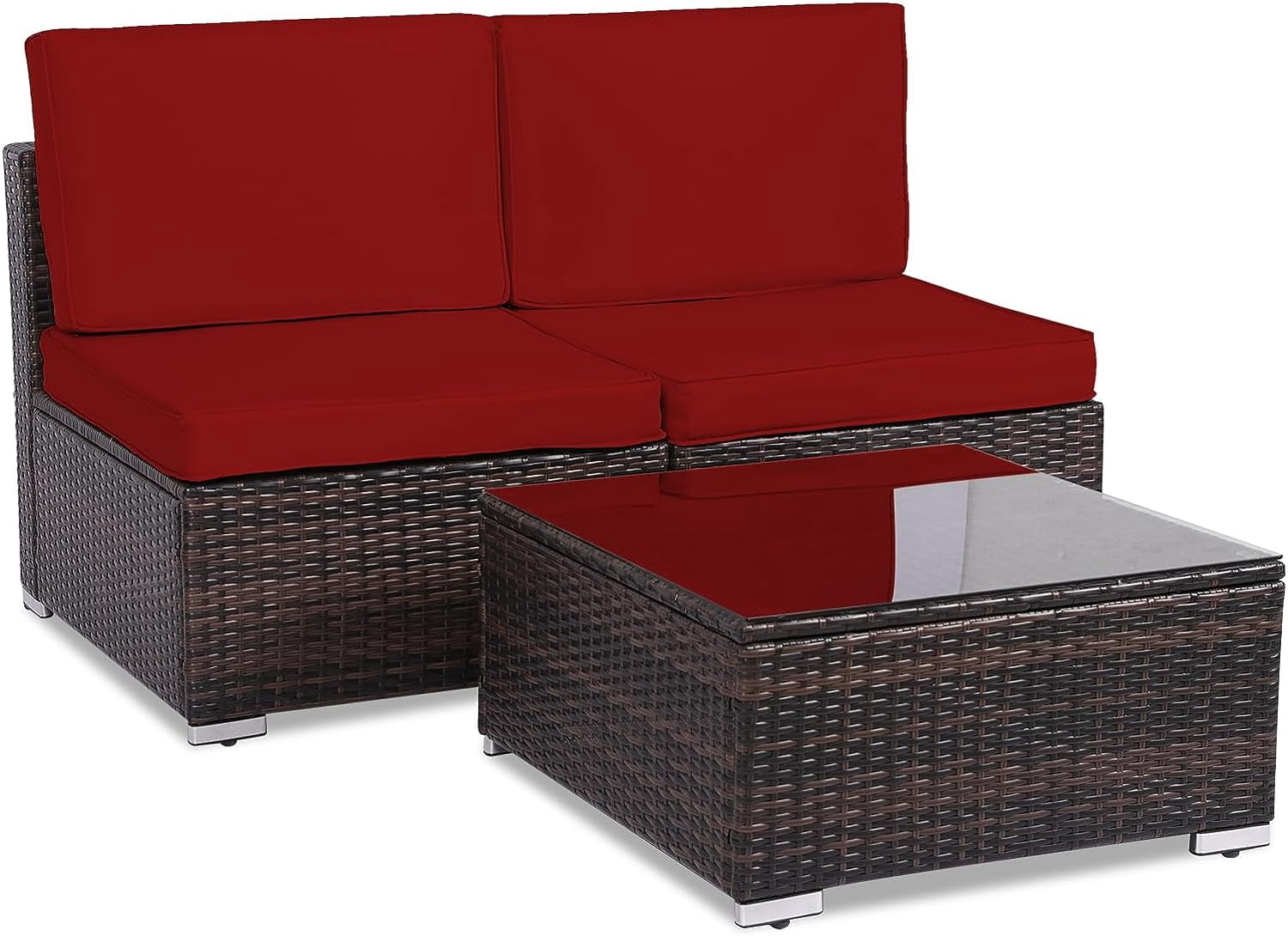 VIVIJASON 3-Piece Outdoor Wicker Furniture Set, Patio Sectional Armless ...