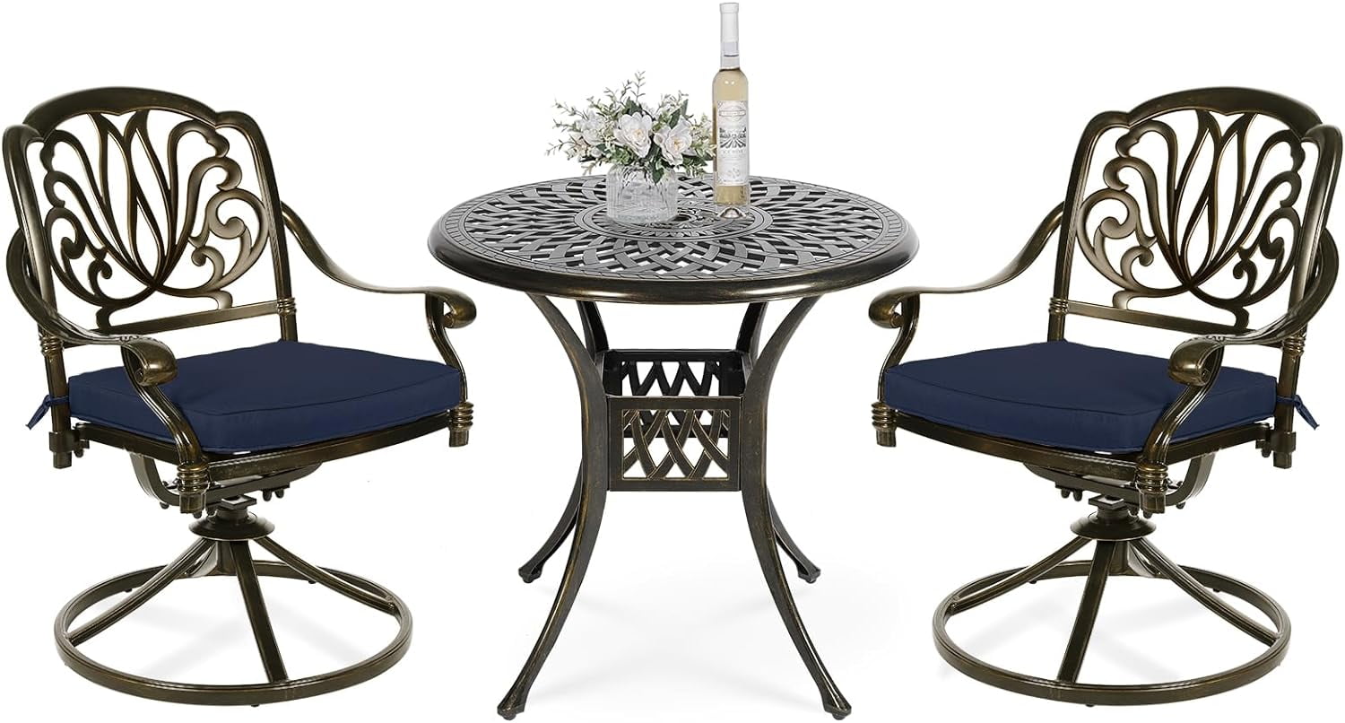 VIVIJASON 3-Piece Patio Furniture Dining Set, Outdoor All-Weather Cast ...