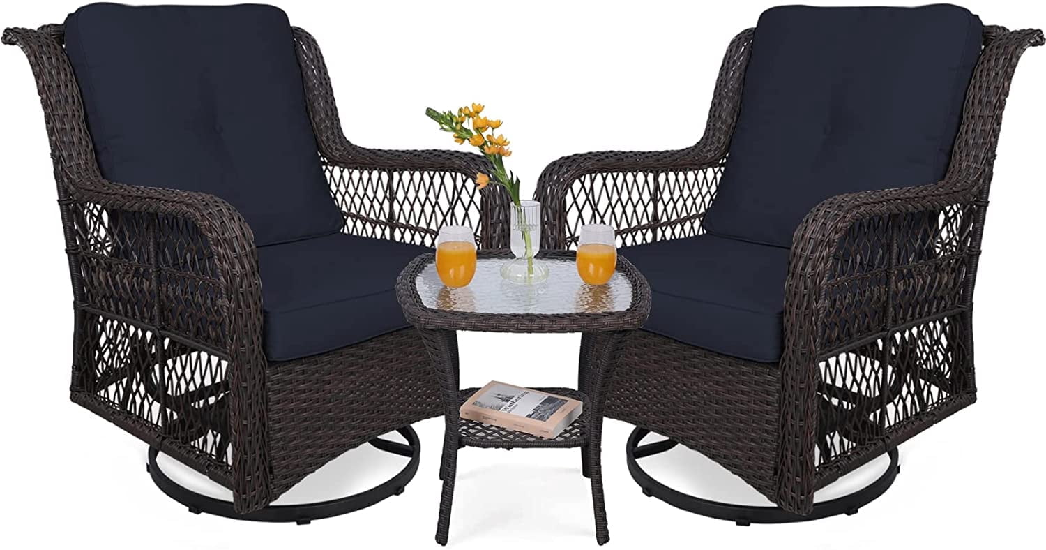 VIVIJASON 3-Piece Outdoor Patio Wicker Rockers Set with Cushioned ...