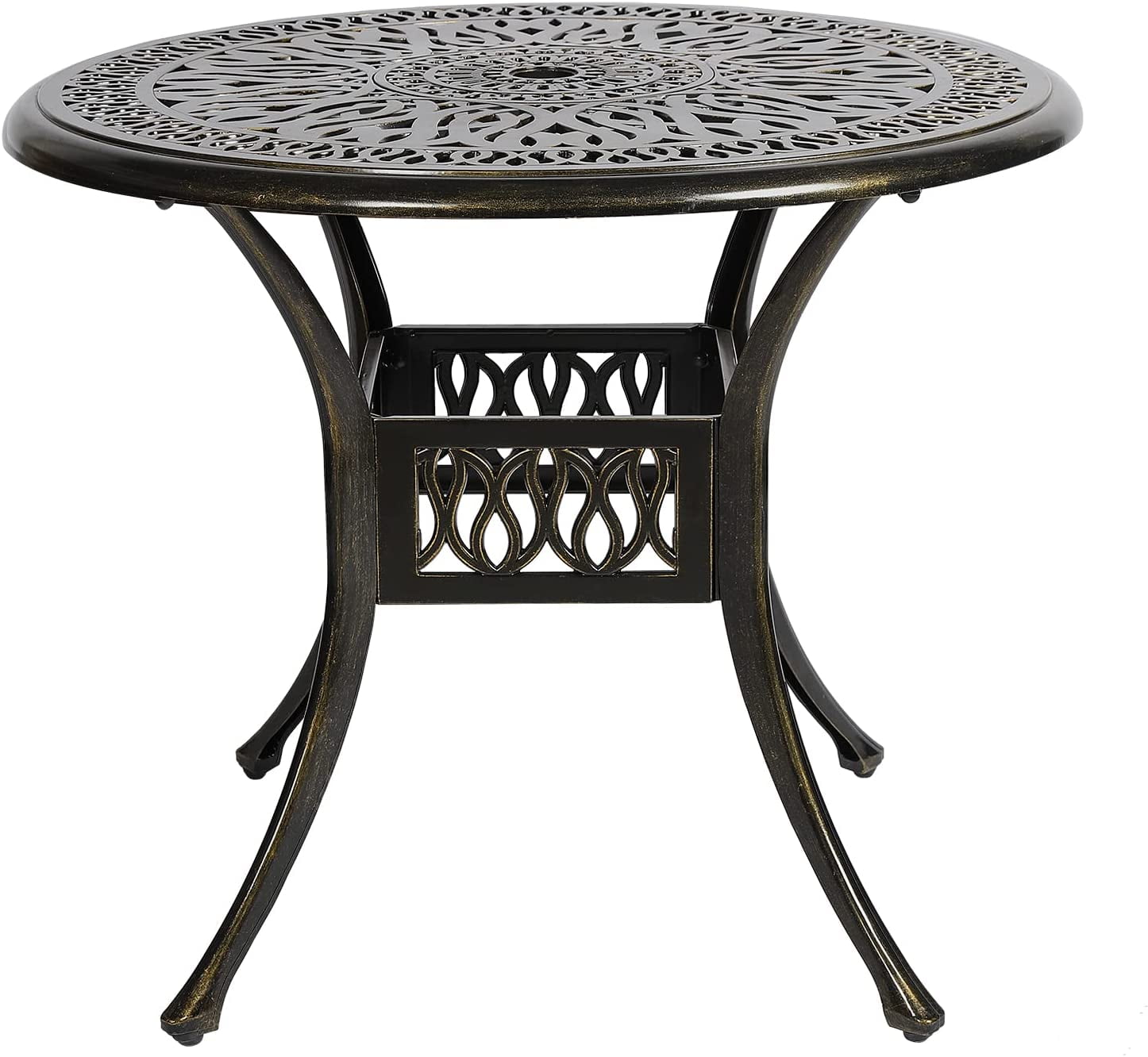 VIVIJASON 35.2" Outdoor Patio Dining Round Table Bronze Cast Aluminum ...