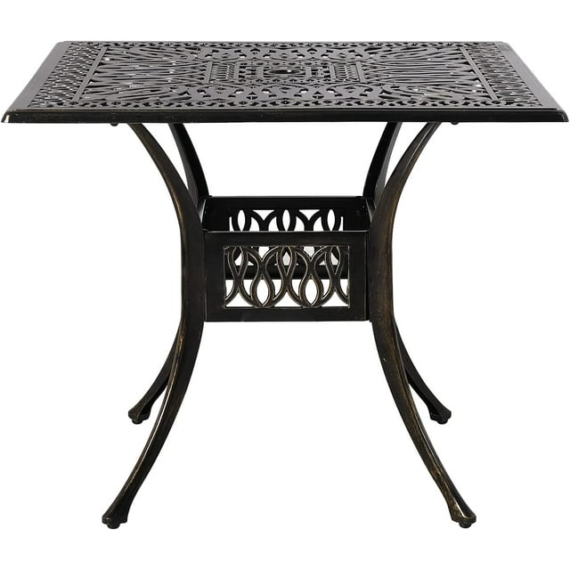 VIVIJASON 35.2" Outdoor Patio Dining Square Table Bronze Cast Aluminum ...