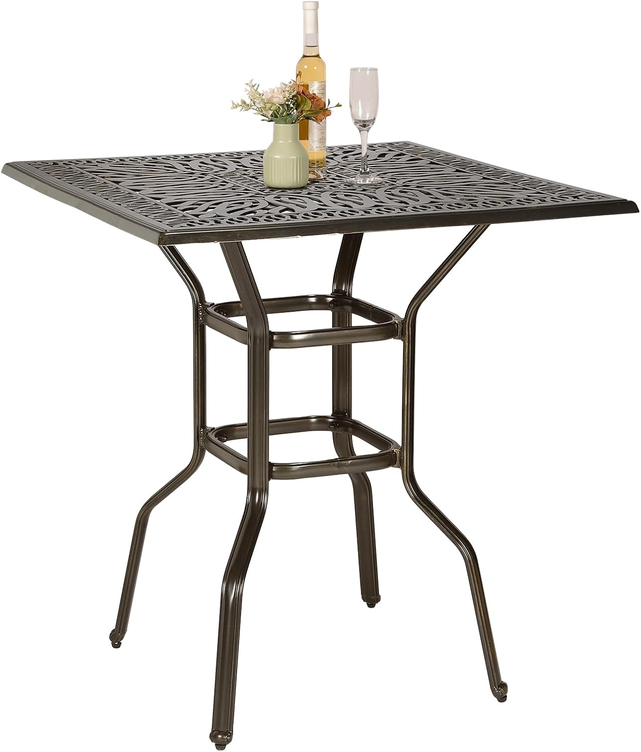 VIVIJASON 35.4" Patio Height Bar Table, All-Weather Cast Aluminum Bar ...