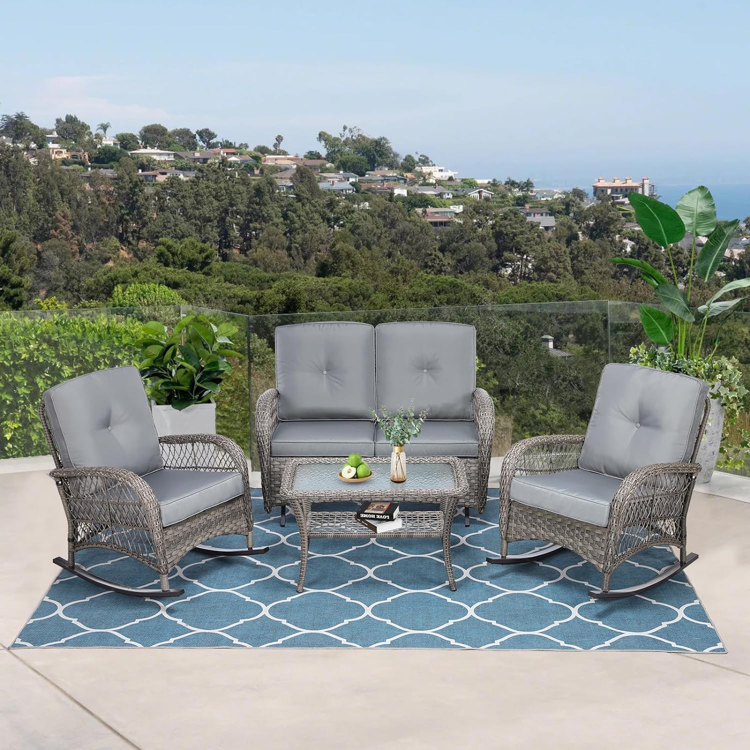 VIVIJASON 4-Piece Outdoor Patio Wicker Conversation Sets, All Weather ...