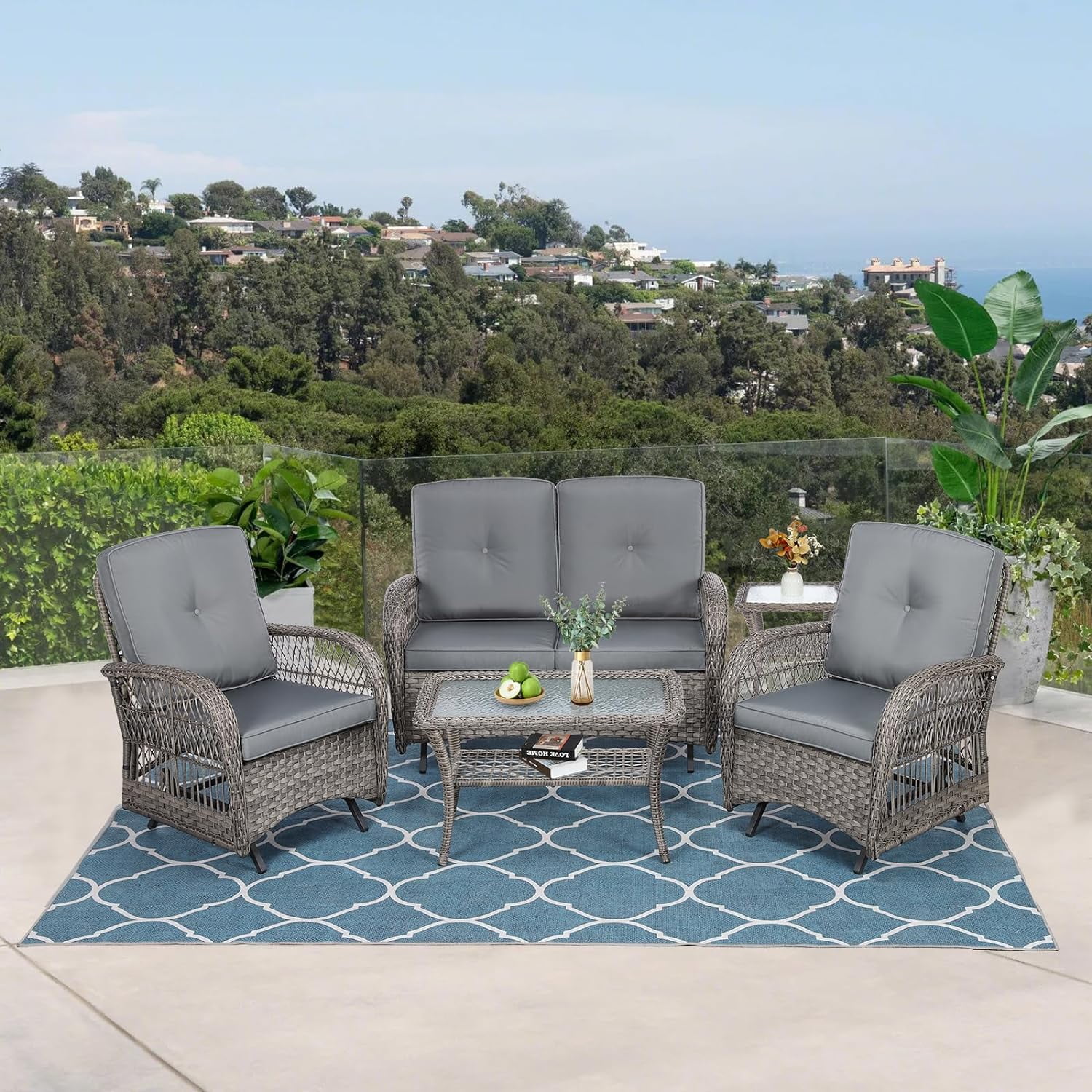 VIVIJASON 5-Piece Outdoor Patio Wicker Conversation Sets, All Weather ...