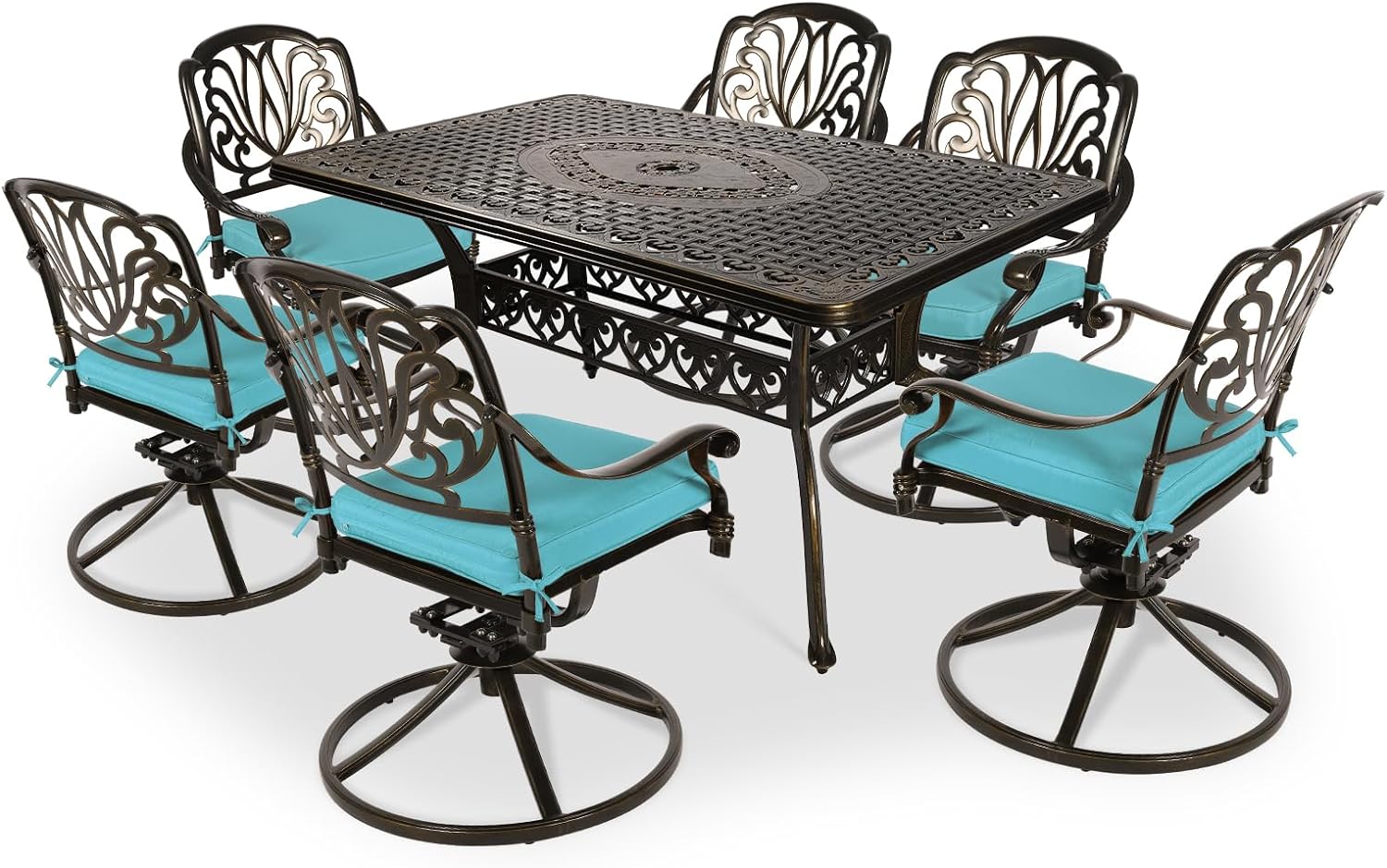 VIVIJASON 7-Piece Outdoor Furniture Dining Set, All-Weather Cast ...