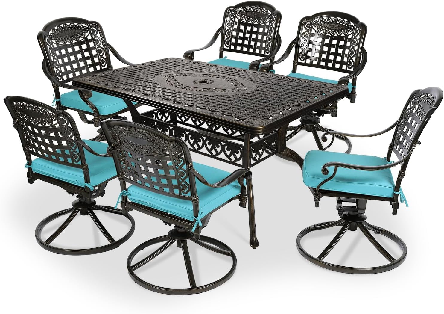 VIVIJASON 7-Piece Outdoor Furniture Dining Set, All-Weather Cast ...