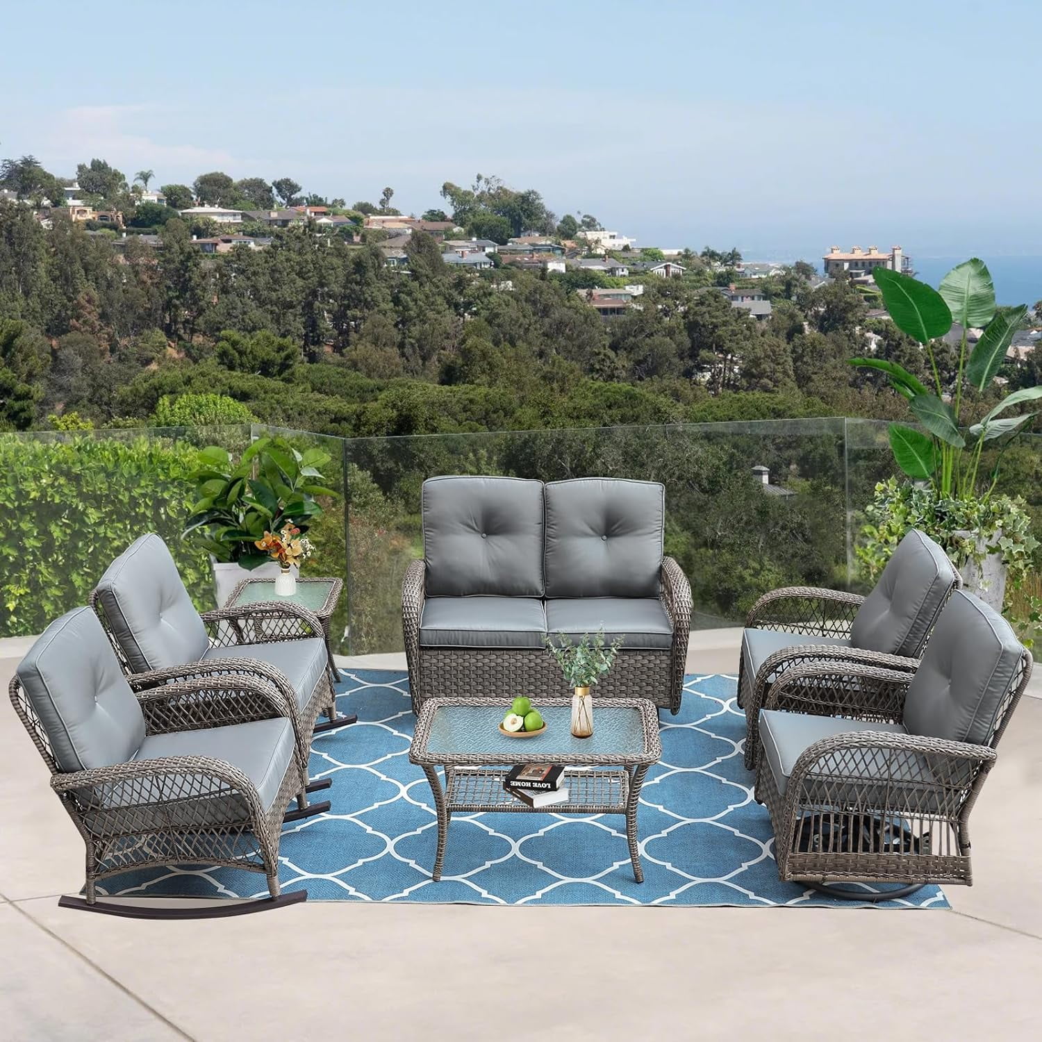 VIVIJASON 7-Piece Outdoor Patio Wicker Conversation Sets, All Weather ...