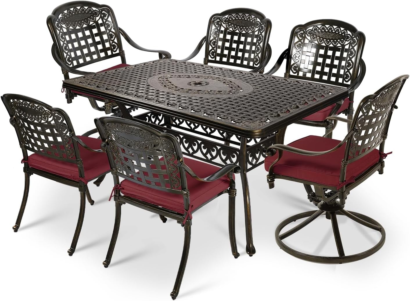 VIVIJASON 7-Piece Patio Furniture Dining Set, Outdoor Cast Aluminum ...
