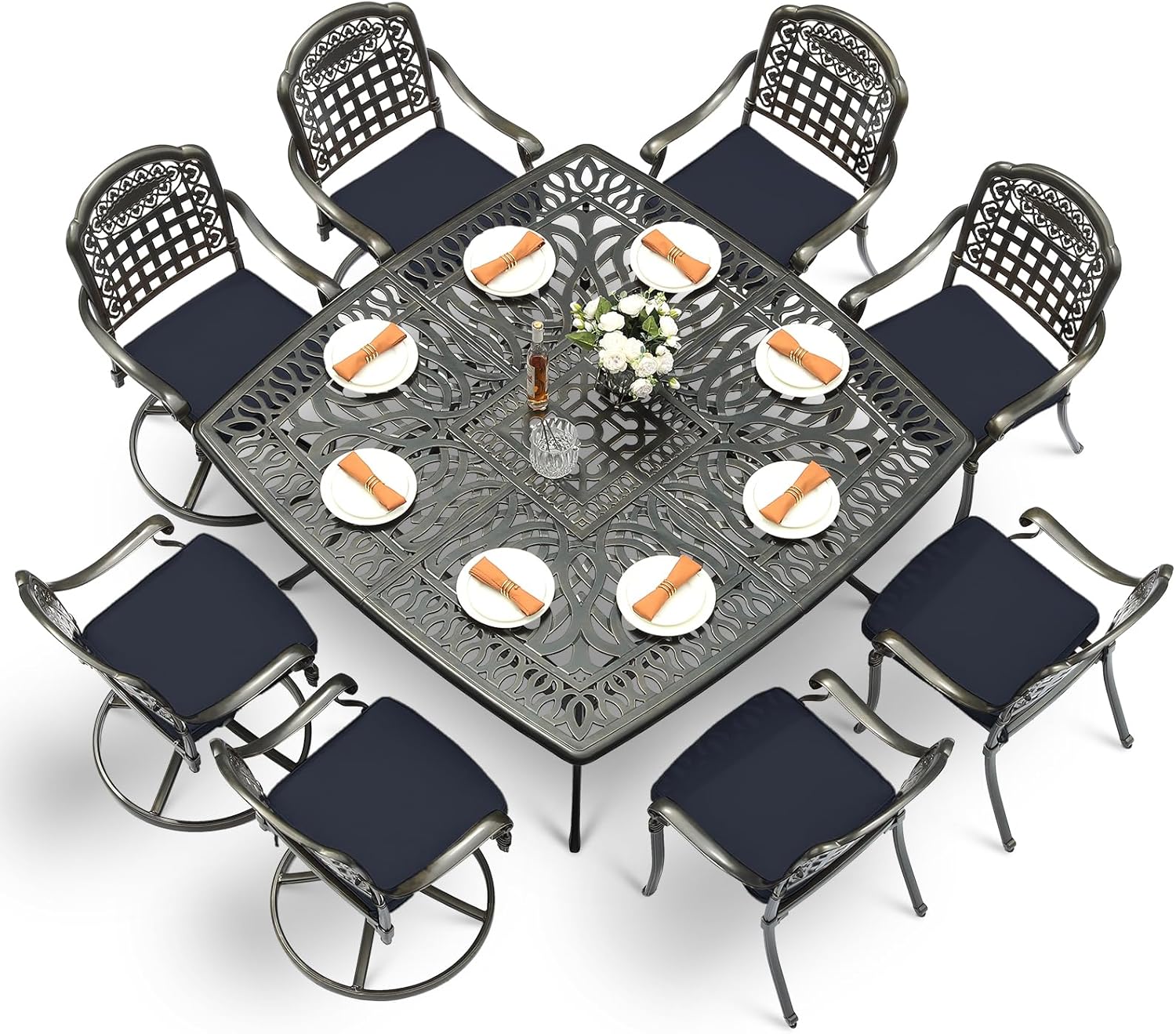 VIVIJASON 9-Piece Outdoor Dining Set, Cast Aluminum Patio Table & Chair ...