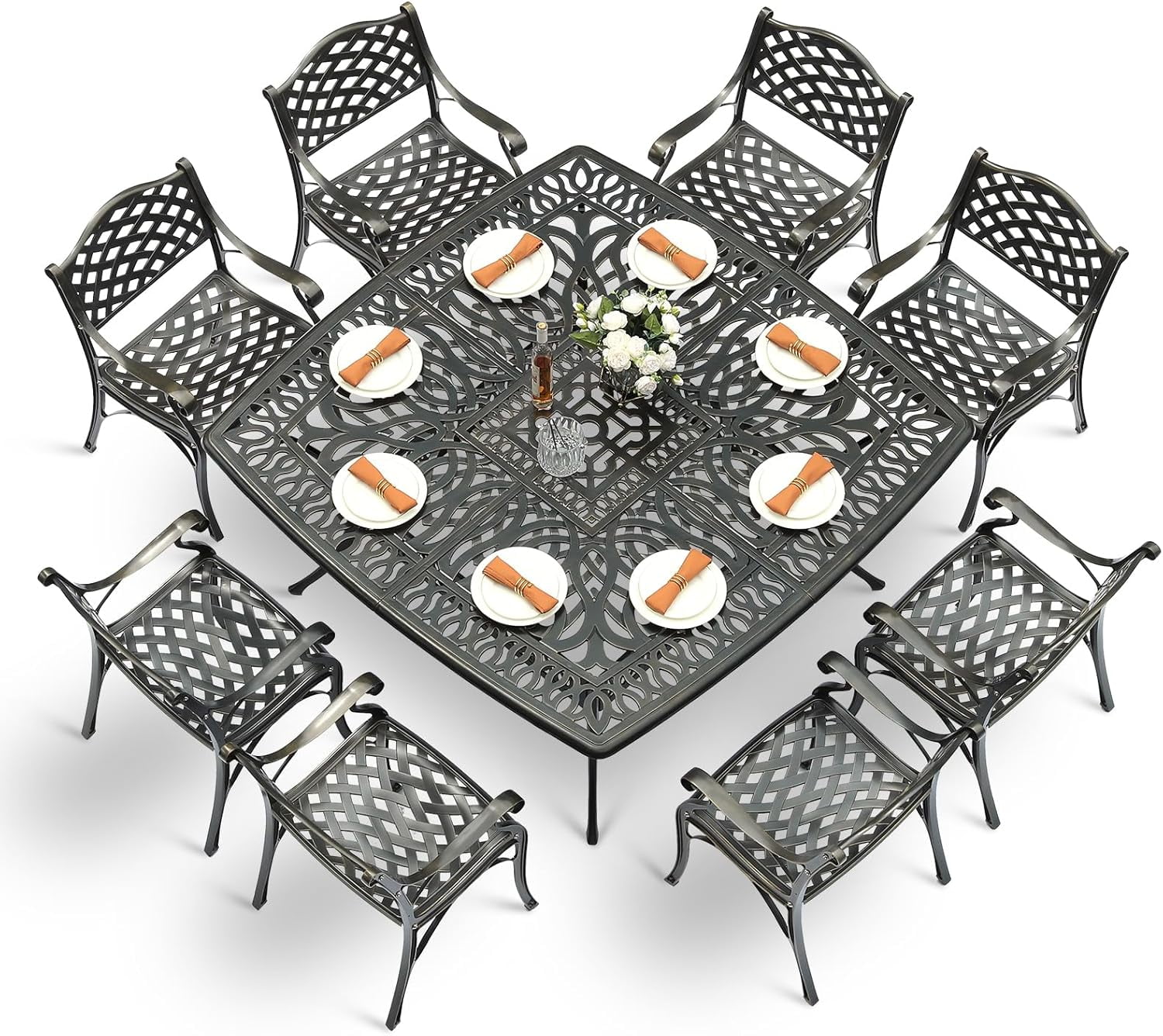 VIVIJASON 9-Piece Outdoor Dining Set, Cast Aluminum Retro Patio ...