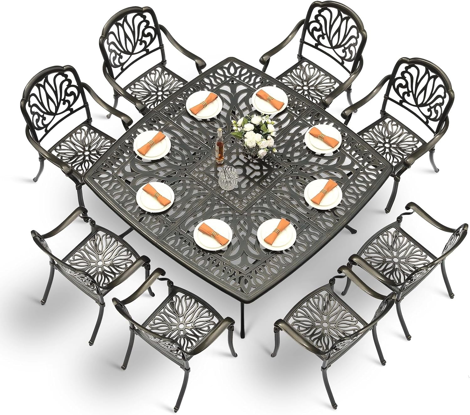 VIVIJASON 9-Piece Outdoor Furniture Dining Set for 8, All-Weather Cast ...