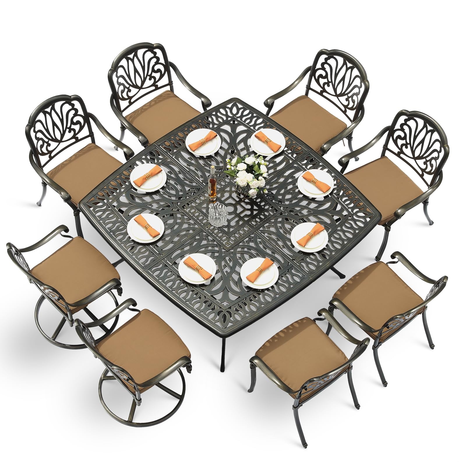 VIVIJASON 9-Piece Outdoor Furniture Dining Set, Cast Aluminum Patio ...