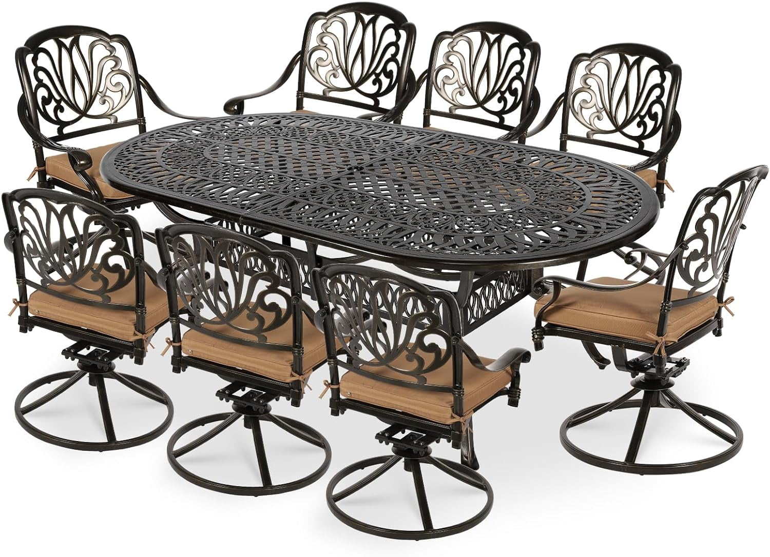 VIVIJASON 9-Piece All-Weather Patio Set with 8 Swivel Chairs and Oval ...