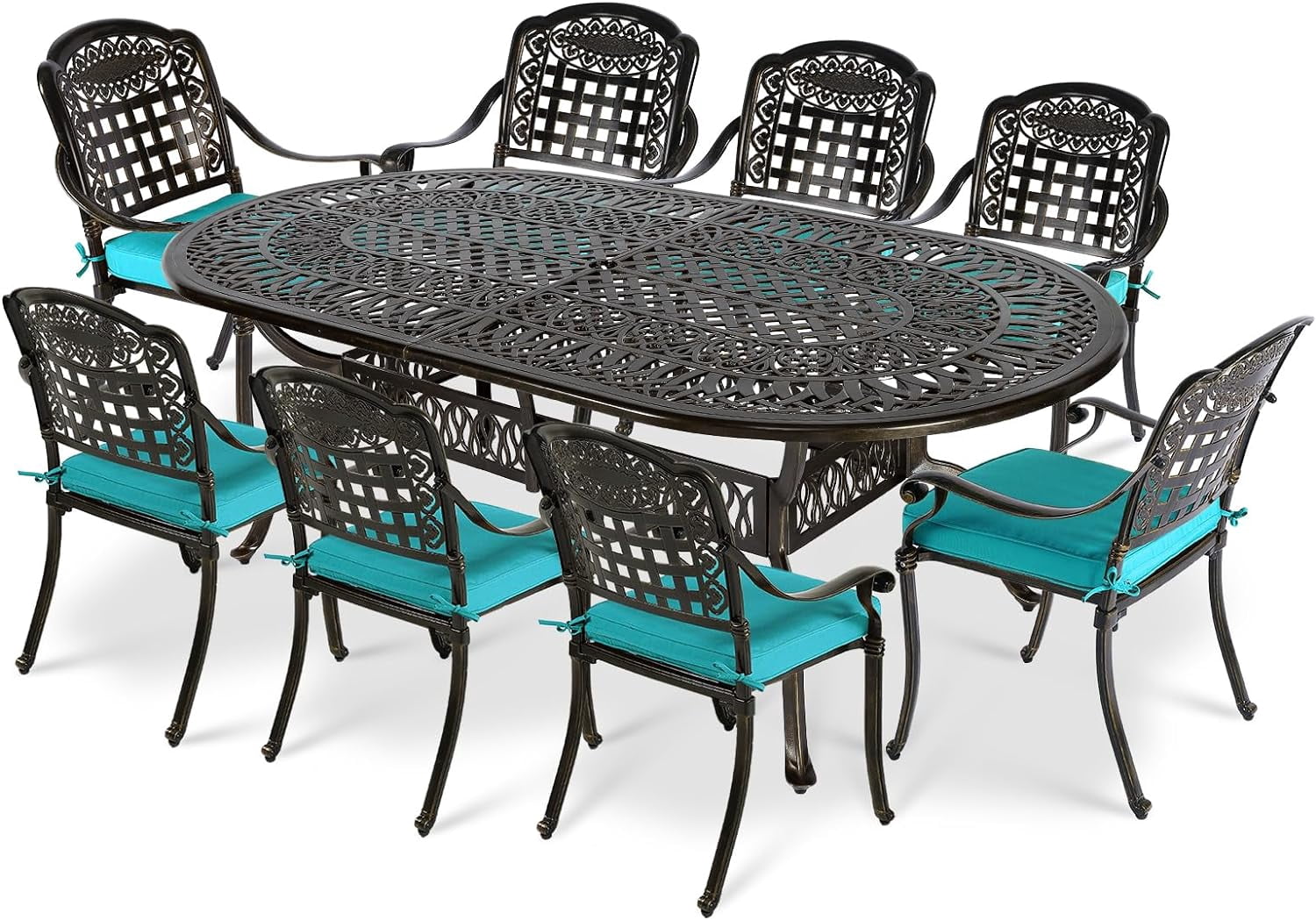 VIVIJASON 9-Piece Patio Furniture Dining Set, Rust-Free Cast Aluminum ...