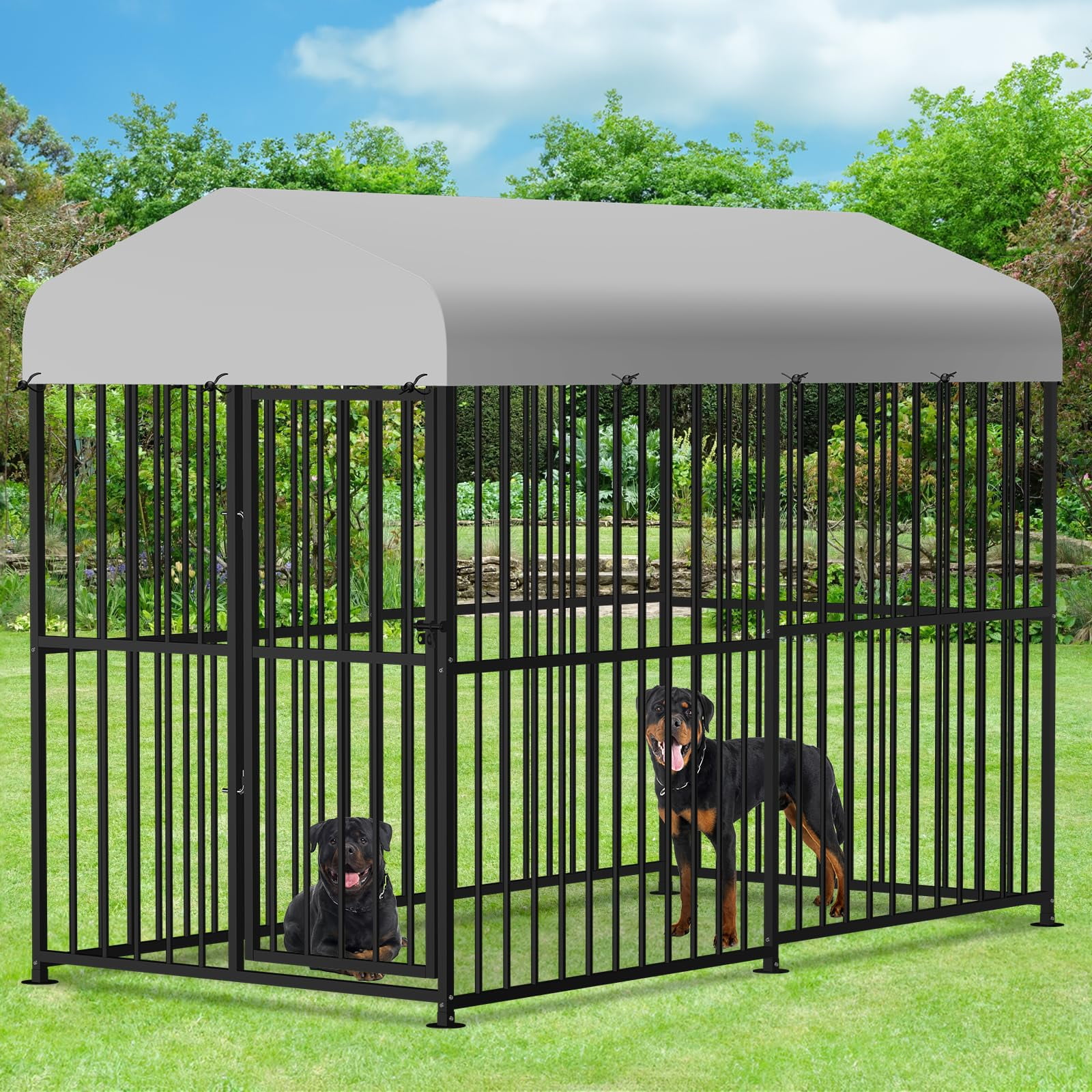 VIVIJASON Large Outdoor Dog Kennel, Heavy Duty Metal Frame Fence Dog ...