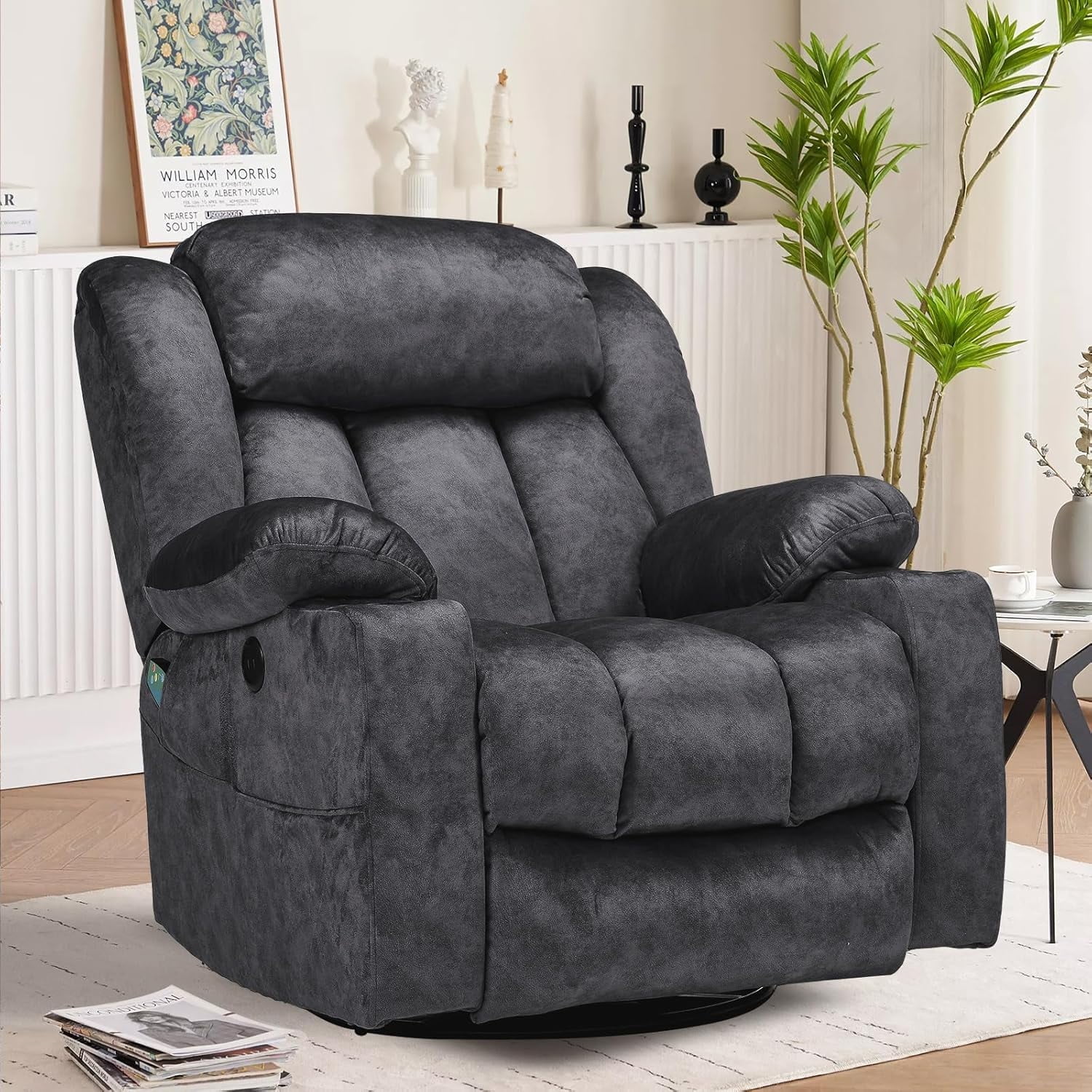 VIVIJASON Manual Swivel Rocking Glider Recliner Chair with Heat ...