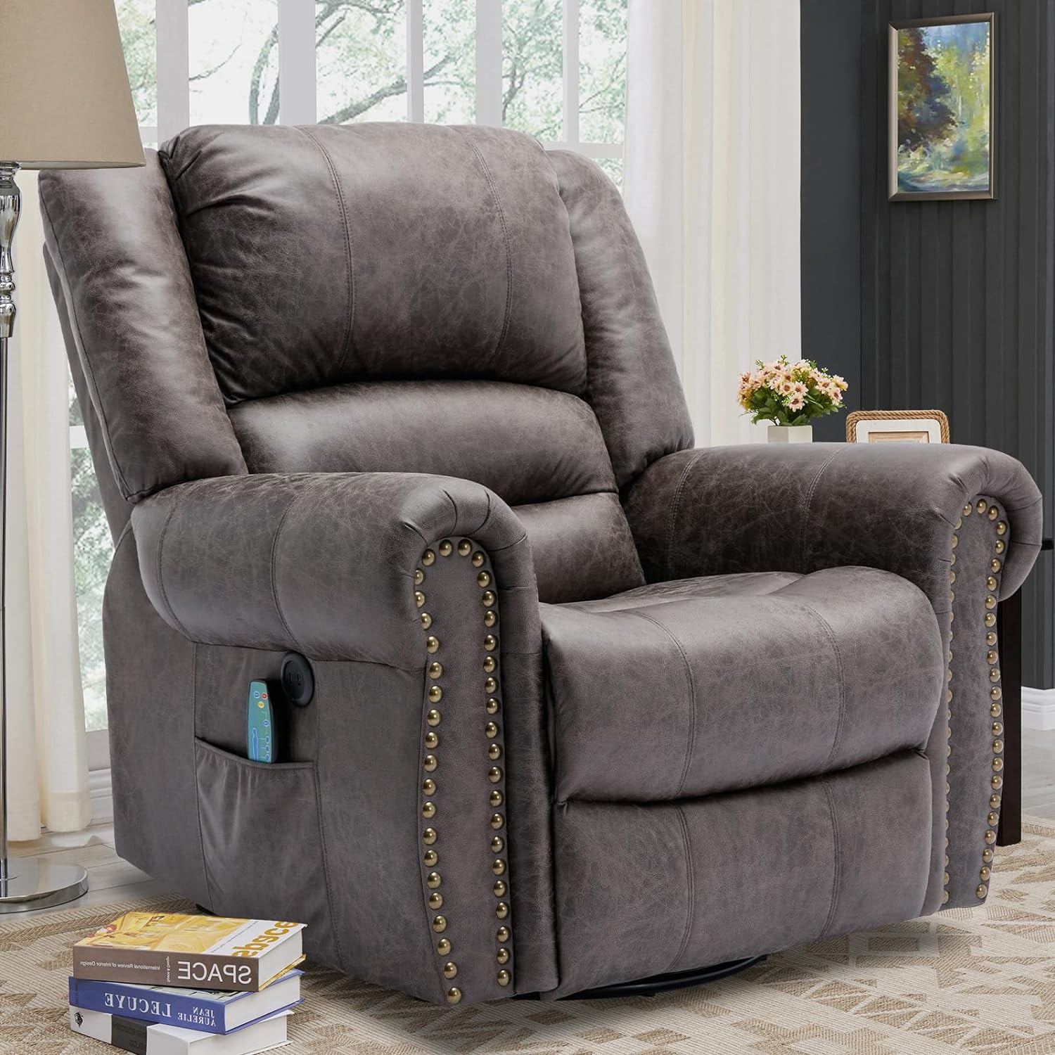 VIVIJASON Massage Swivel Rocker Recliner Chair with Heat & Vibration ...