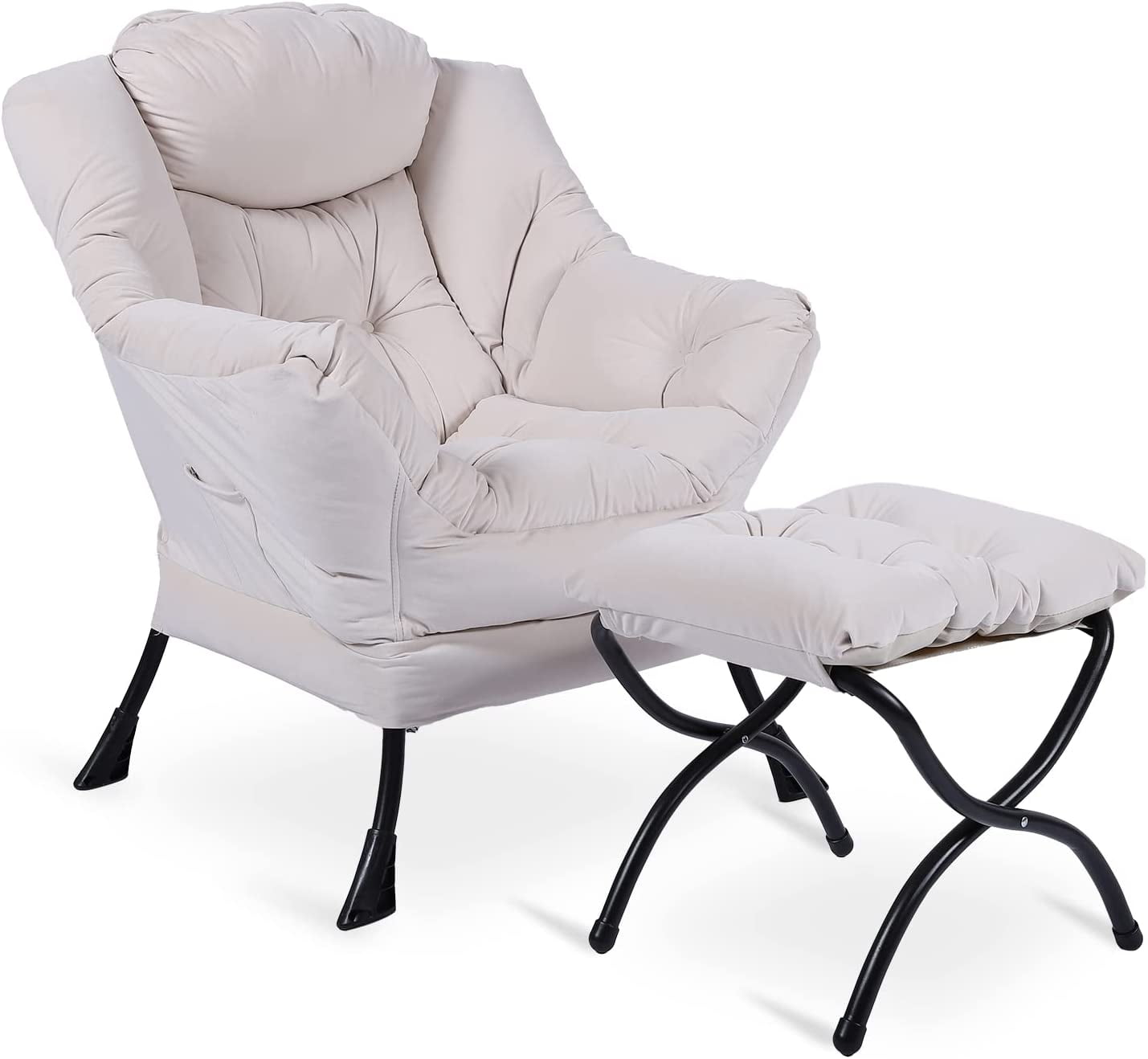 VIVIJASON Modern Velvet Fabric Lazy Chair with Ottoman, Accent ...