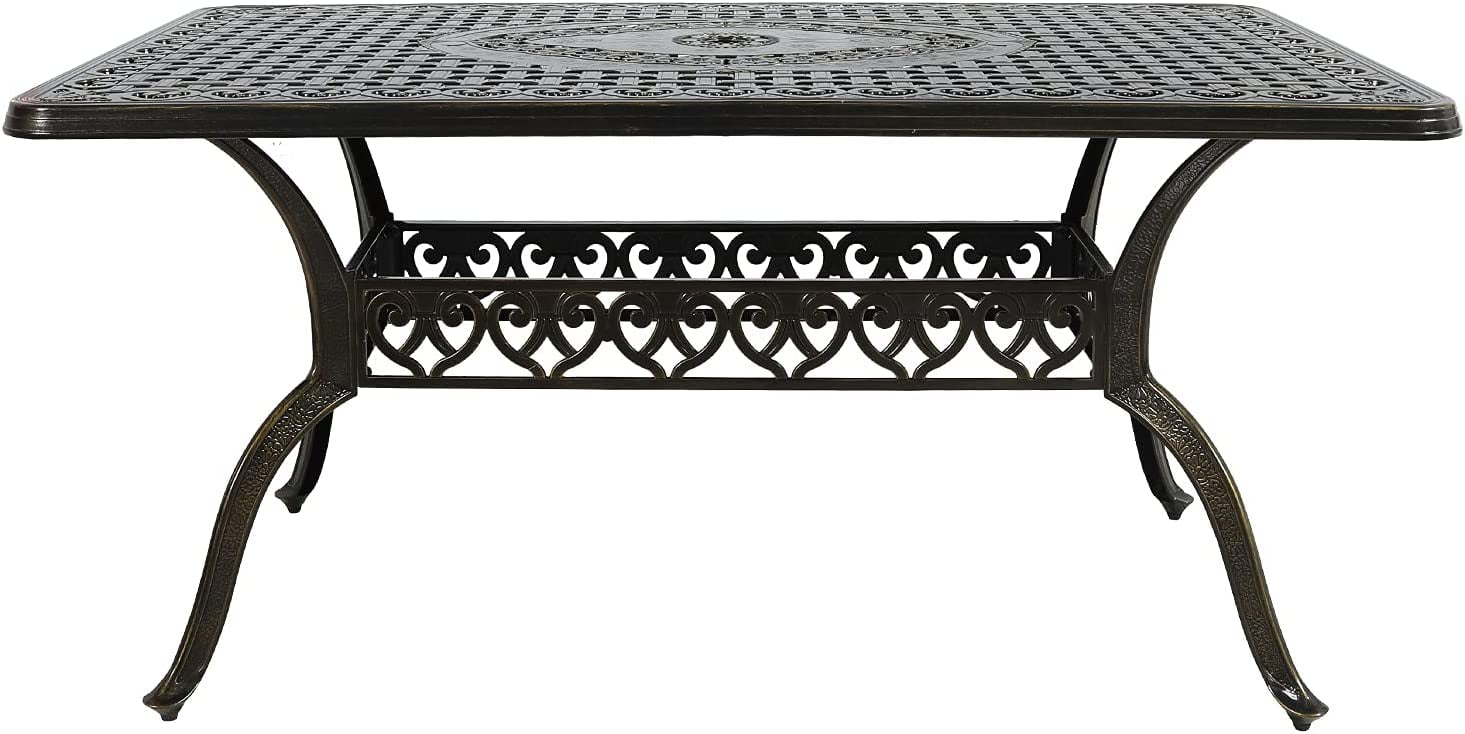 VIVIJASON Outdoor Dining Rectangle Table, Cast Aluminum, Rustic Bronze ...