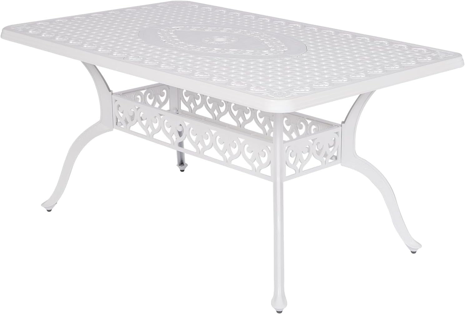 VIVIJASON Outdoor Patio Dining Rectangle Table White Cast Aluminum ...