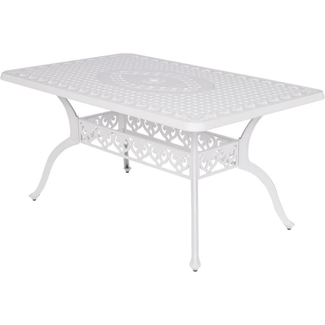 VIVIJASON Outdoor Patio Dining Rectangle Table White Cast Aluminum ...