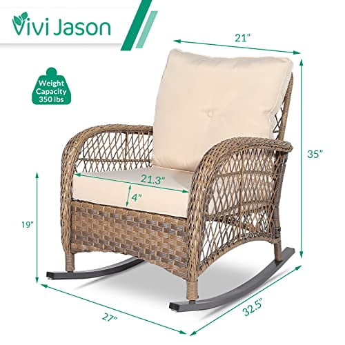 VIVIJASON Outdoor Wicker Rocking Chair, Patio Rattan Rocker Chair with ...
