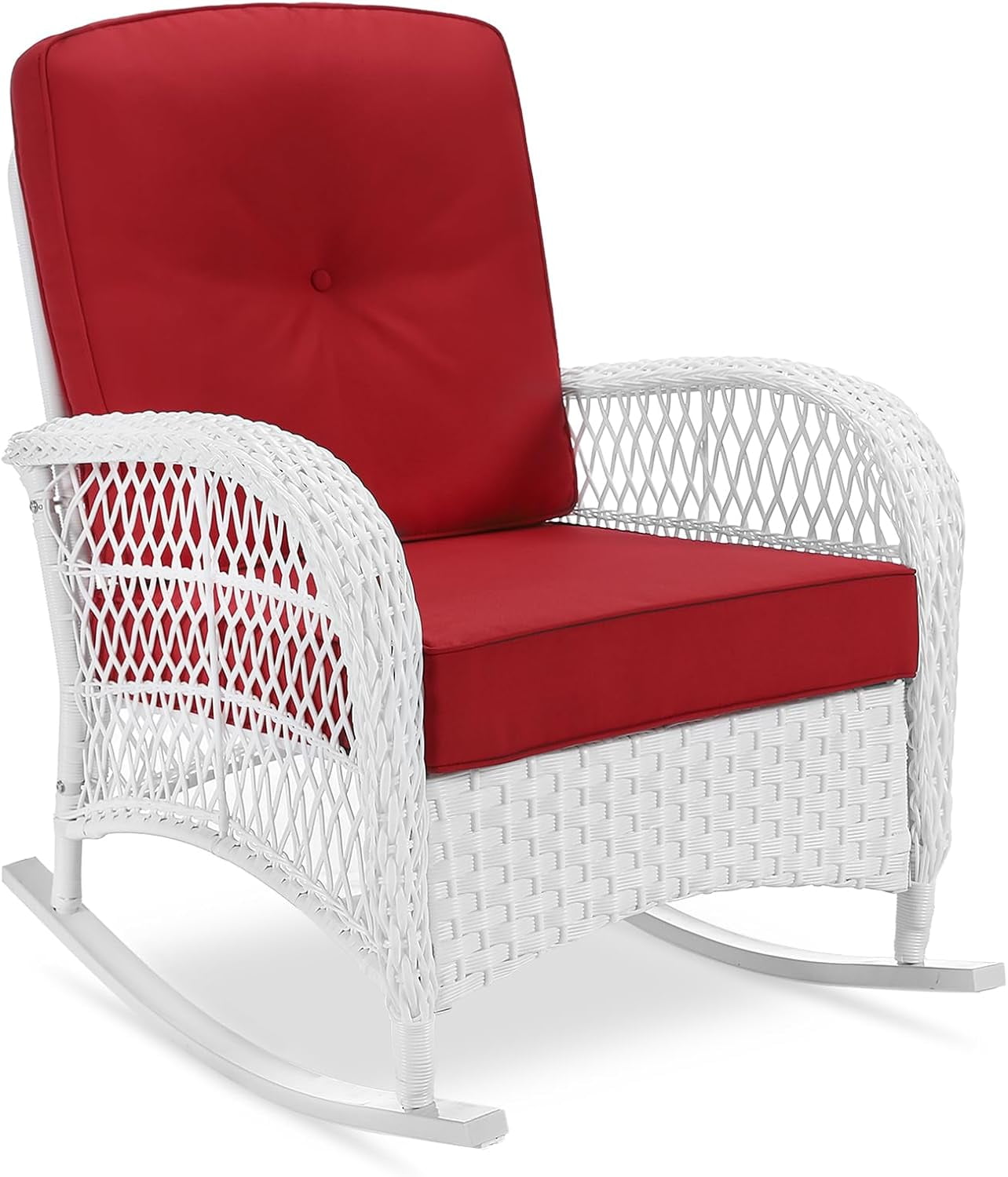 VIVIJASON Outdoor Wicker Rocking Chair, Patio Rattan Rocker Chair with ...