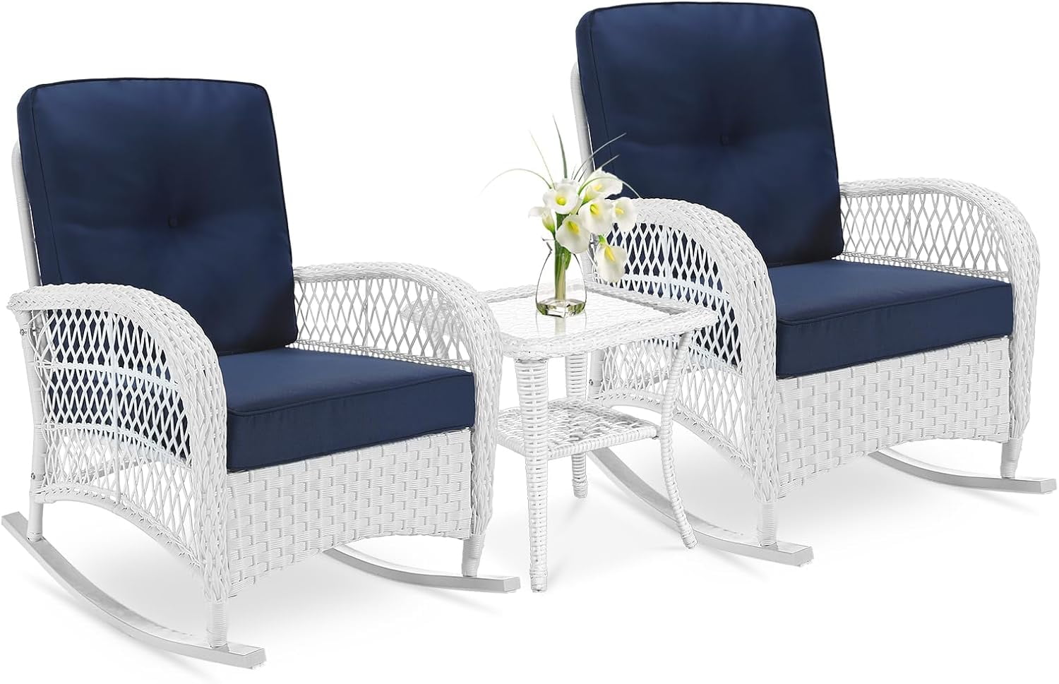 VIVIJASON Outdoor Wicker Rocking Chair, Patio Rattan Rocker Chair with ...