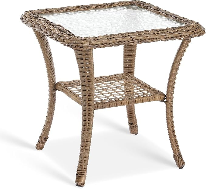 VIVIJASON Outdoor Wicker Side Table, All-Weather Rattan Patio Side ...